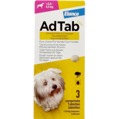 Adtab 112mg Hond ›2,5kg-5,5kg Kauwtabl 3 : Vlooien- en tekenmiddel ...