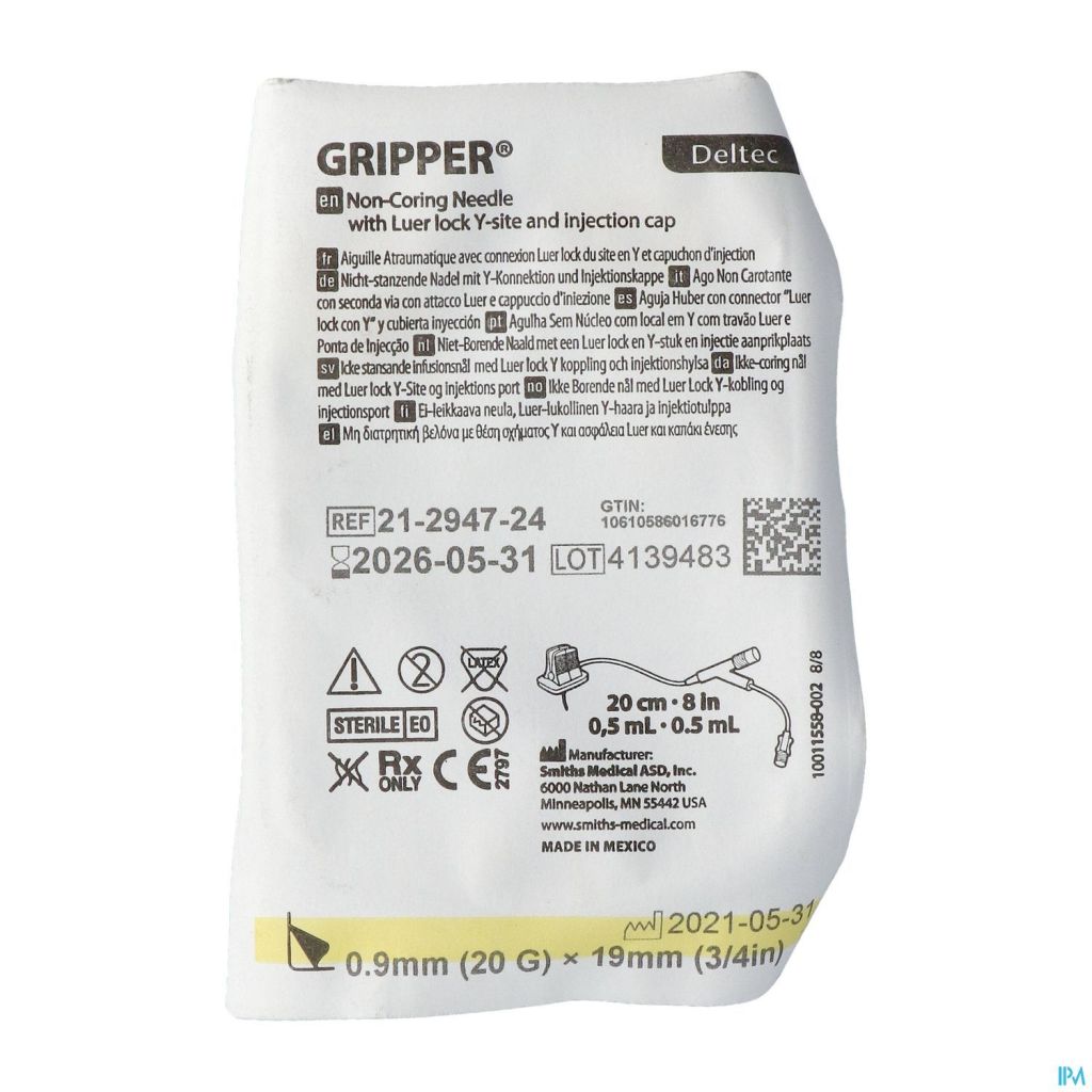 Gripper Aiguille 20 G 19 Mm Y-site (1) : Aiguilles | Pharmacodel ...