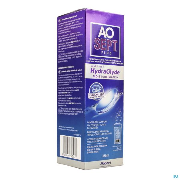 AOSEPT PLUS HYDRAGLYDE 1 X 360 ML + 1 LENSCASE : Produits pour lentilles | Pharmacodel, votre ...